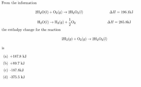 Solved From the information 2H20(l) O22H2021) ΔΗ 196.1kJ | Chegg.com