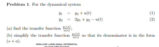 Solved Problem 1. For the dynamical system | Chegg.com