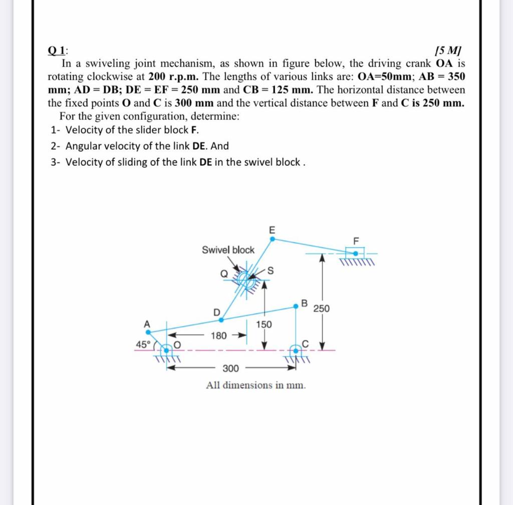 Solved Q1: (5 M In a swiveling joint mechanism, as shown in | Chegg.com