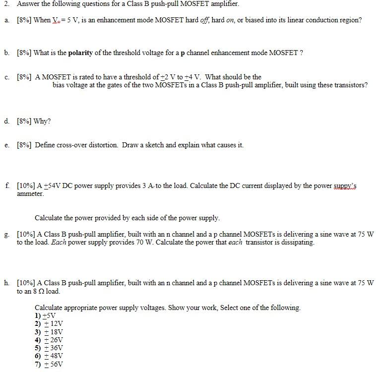 Solved a 2. Answer the following questions for a Class B | Chegg.com