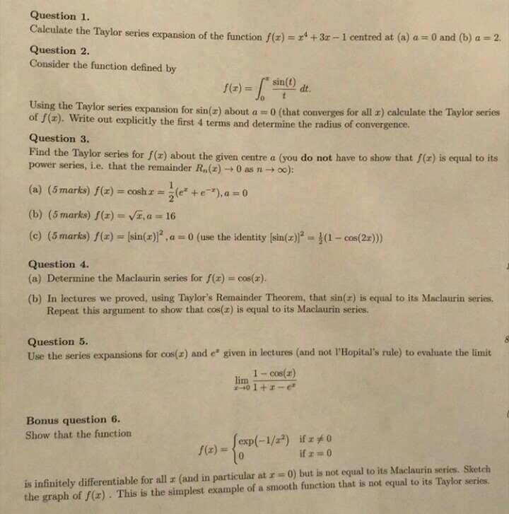 Solved Question 1. Calculate the Taylor series expansion of | Chegg.com