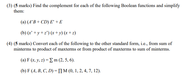 Solved (3) (5 marks) Find the complement for each of the | Chegg.com