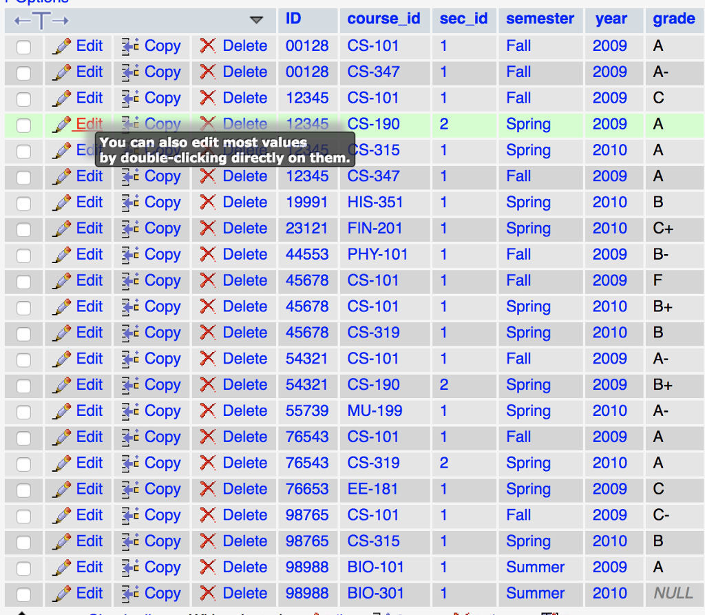 HT-- ID course_id sec_id semester year grade | Chegg.com