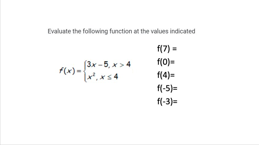 Solved Evaluate the following function at the values | Chegg.com