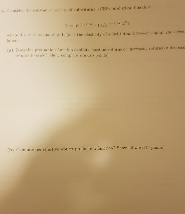 Solved 1. Consider the constant elasticity of ubstitution | Chegg.com