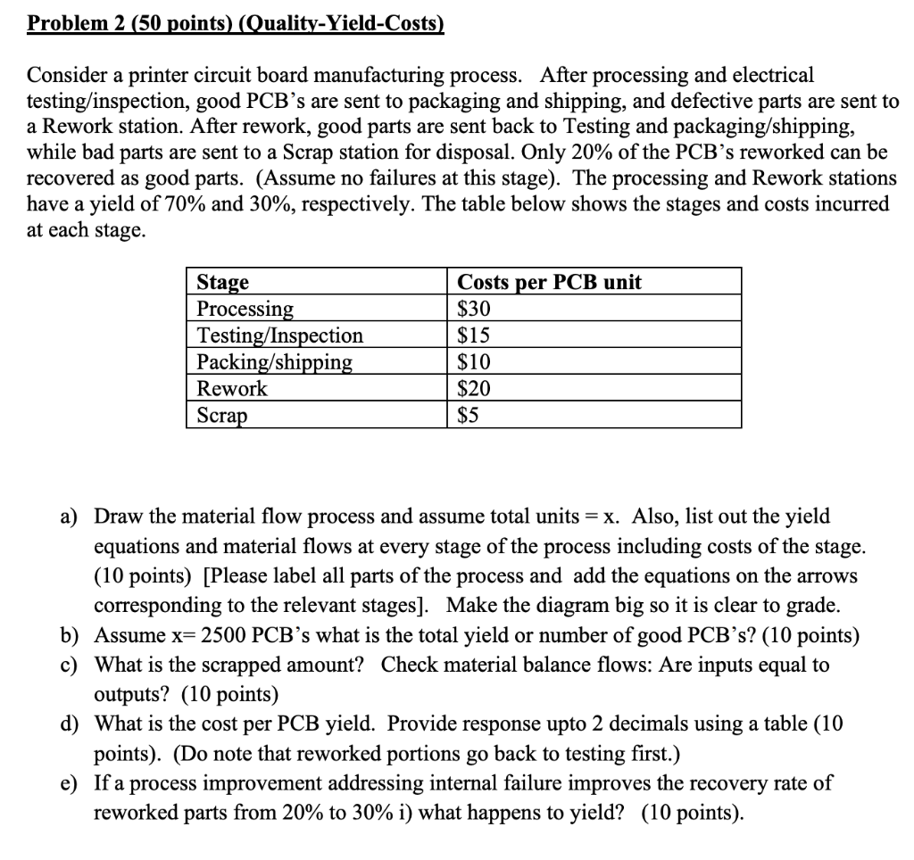 Solved Problem 2 (50 points) (Quality-Yield-Costs) Consider | Chegg.com