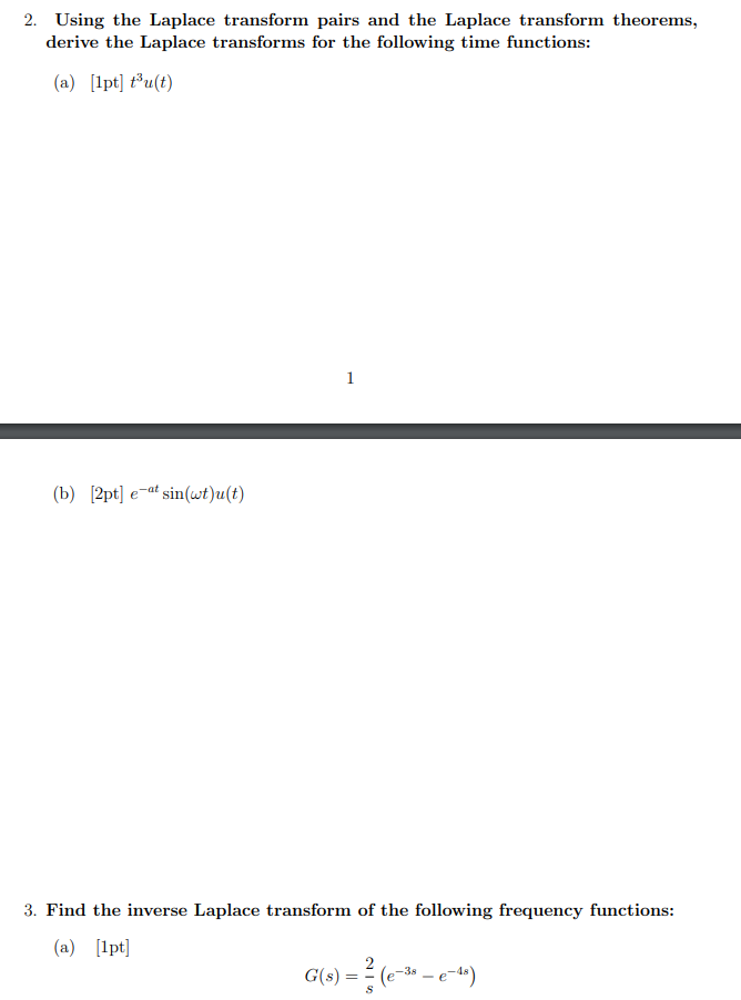 Solved 2. Using the Laplace transform pairs and the Laplace | Chegg.com