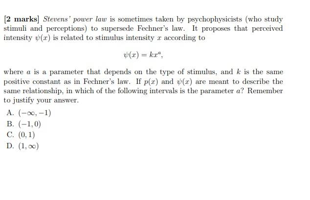 Solved Fechner's law describes the relationship between | Chegg.com