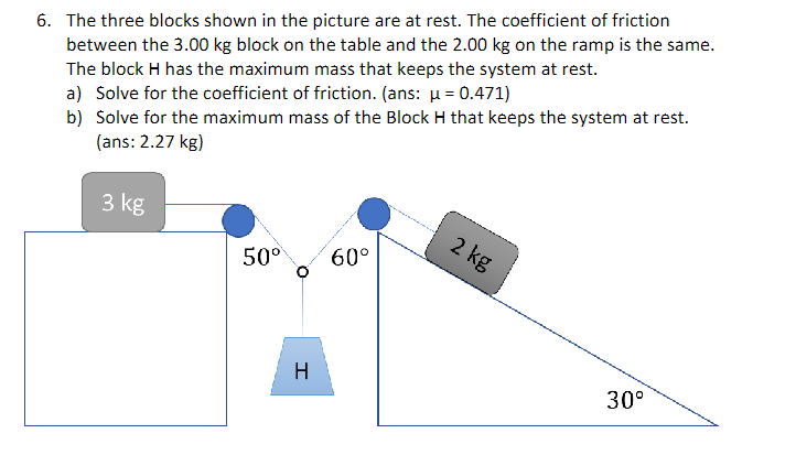 Solved 6. The three blocks shown in the picture are at rest. | Chegg.com