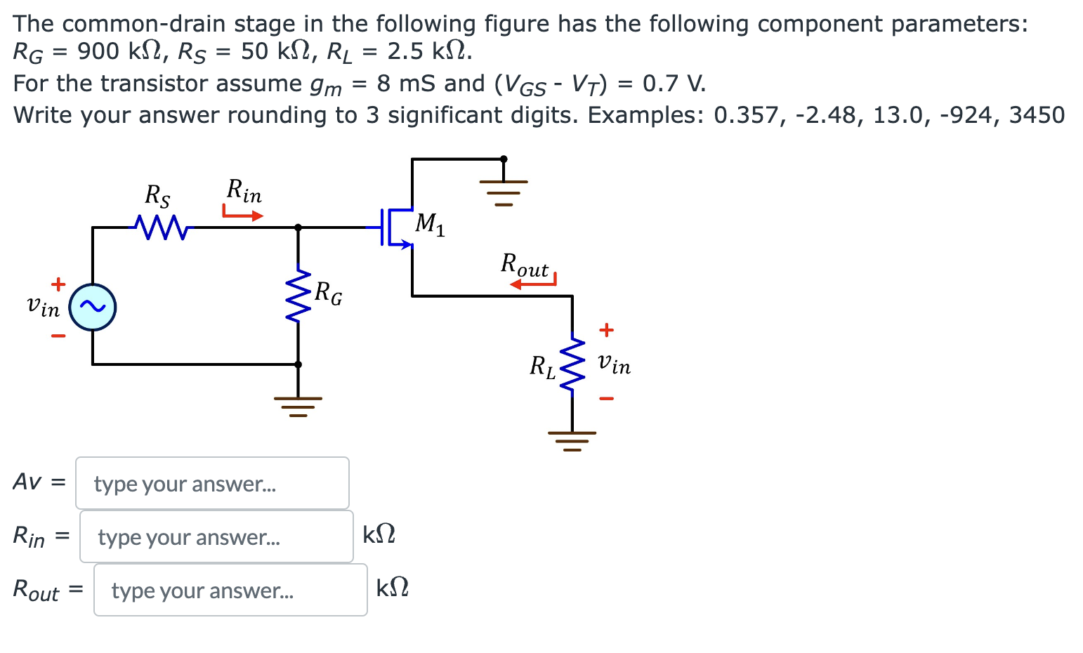 Solved The common-drain stage in the following figure has | Chegg.com
