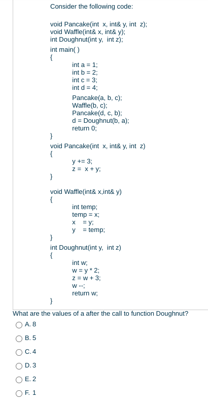 Solved Consider the following code: void Pancake(int x, int& | Chegg.com