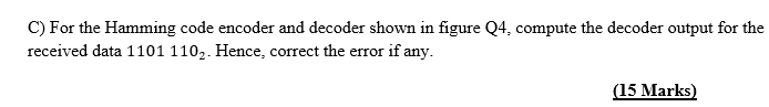 Solved B For The Hamming Code Encoder And Decoder Shown In