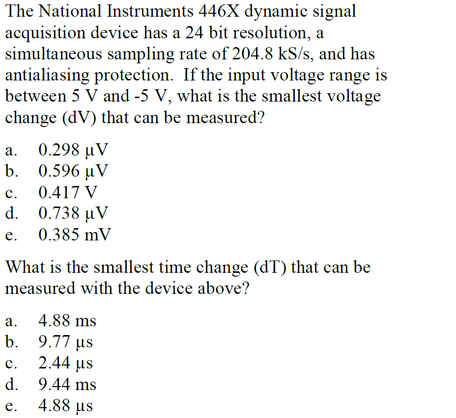 Solved The National Instruments 446X dynamic signal | Chegg.com