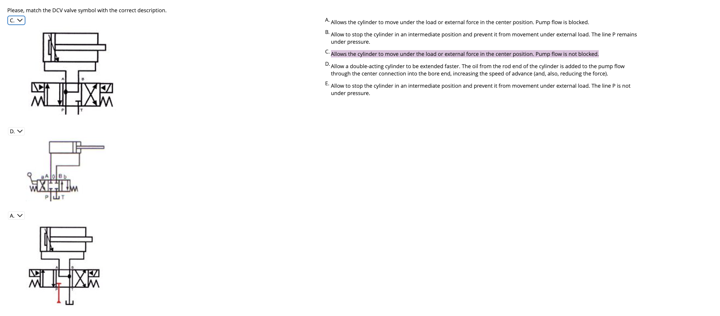 Solved Please, match the DCV valve symbol with the correct | Chegg.com