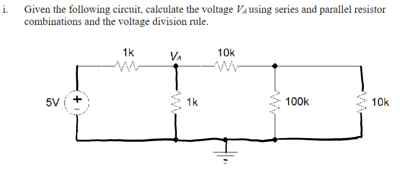 Solved Given the following circuit, calculate the voltage VA | Chegg.com