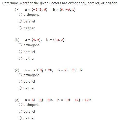 Solved Determine Whether The Given Vectors Are Orthogonal