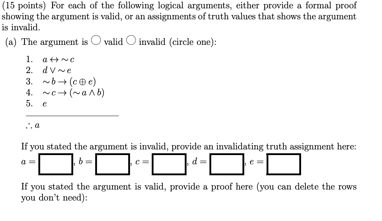 Solved 15 points) For each of the following logical | Chegg.com