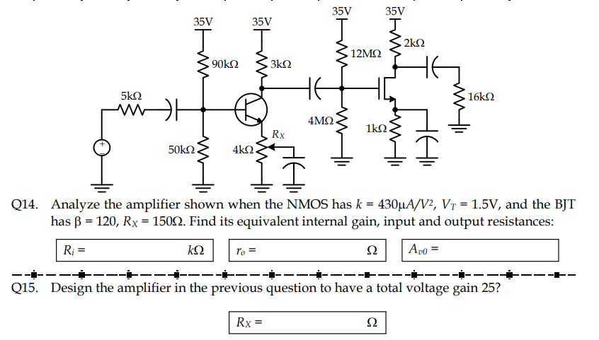 Solved Q14. Analyze the amplifier shown when the NMOS has | Chegg.com