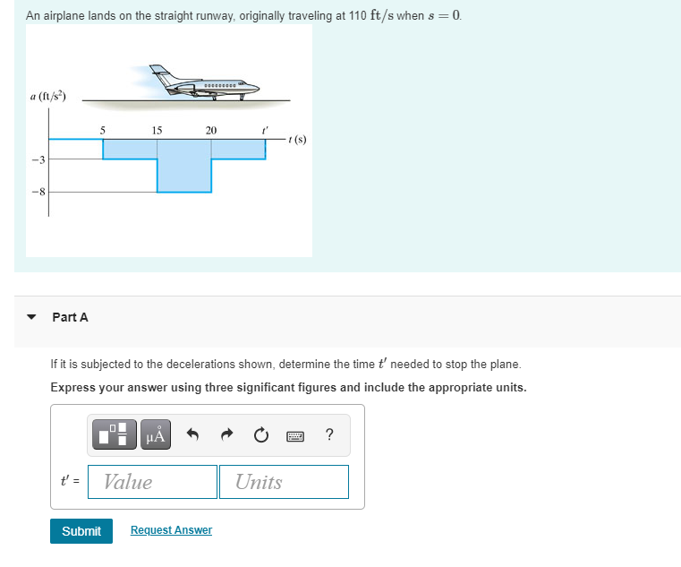 Solved An airplane lands on the straight runway, originally | Chegg.com