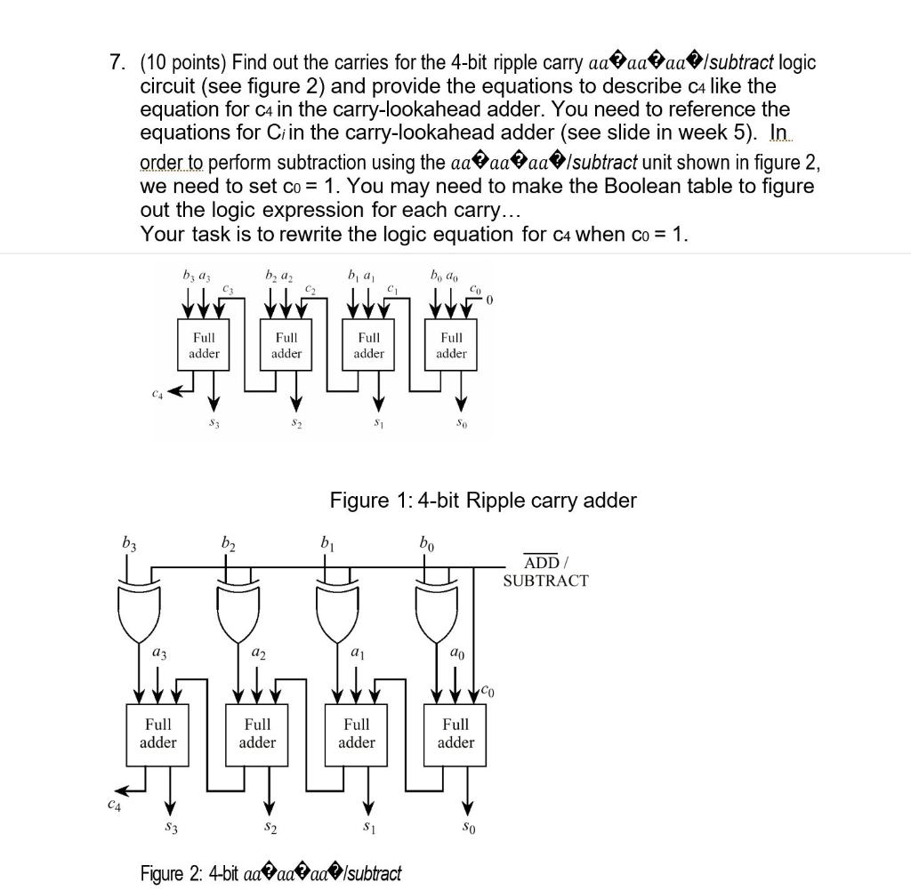 Solved 7. (10 points) Find out the carries for the 4-bit | Chegg.com