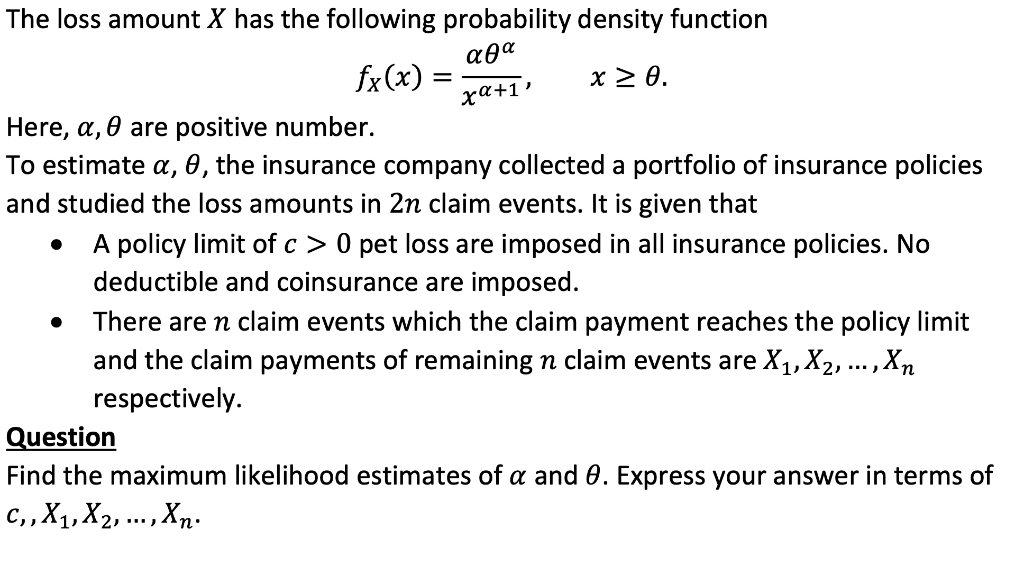Solved The loss amount X has the following probability | Chegg.com