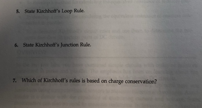 Solved 5. State Kirchhoff's Loop Rule. 6. State Kirchhoff's | Chegg.com
