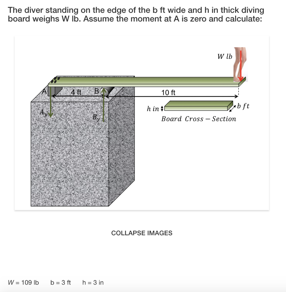 Solved The diver standing on the edge of the b ft wide and h | Chegg.com