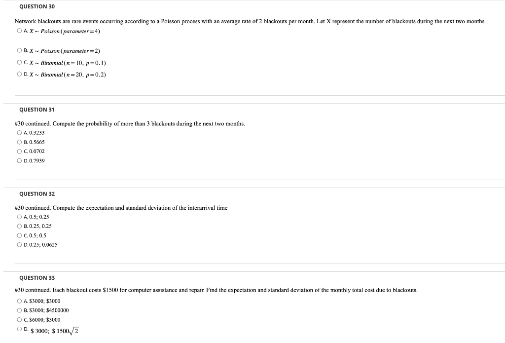 Solved A. X∼ Poisson ( parameter =4) B. X∼ Poisson ( | Chegg.com