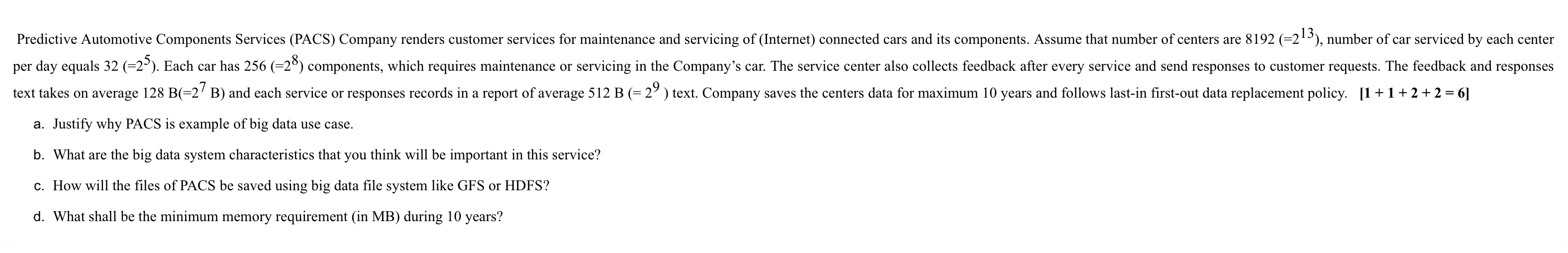 Solved Predictive Automotive Components Services (PACS) | Chegg.com