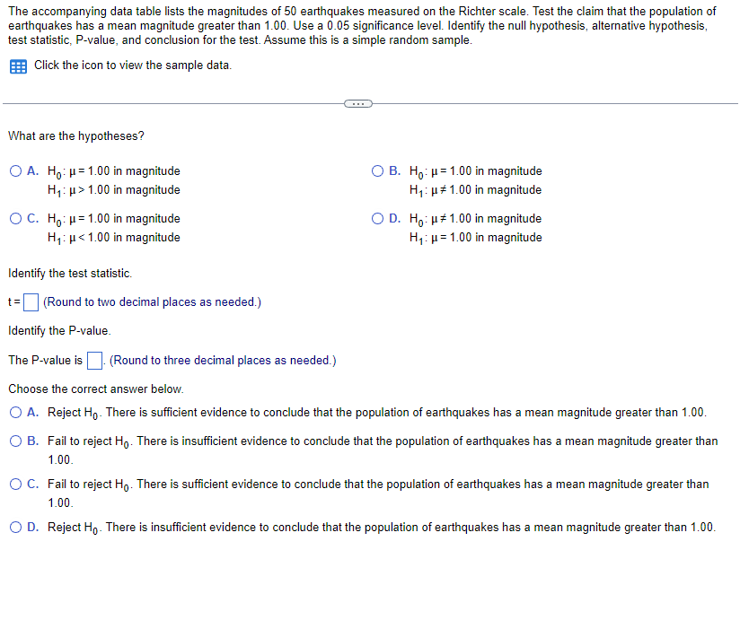 Solved The accompanying data table lists the magnitudes of | Chegg.com