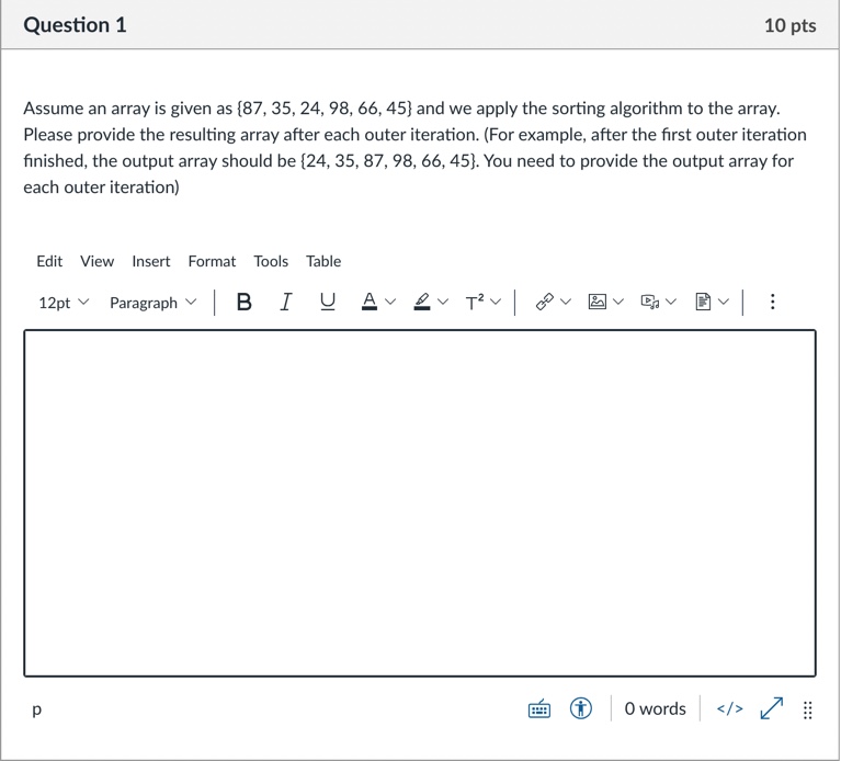 Solved Question 1 10 pts Assume an array is given as {87, | Chegg.com