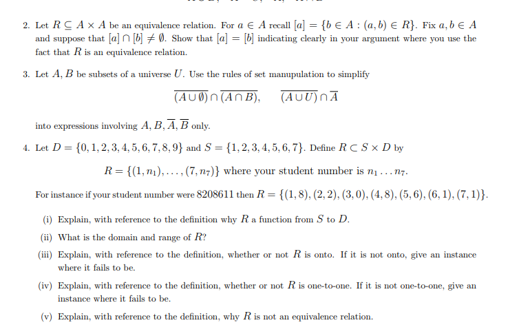 2. Let R A x A be an equivalence relation. For a E A | Chegg.com