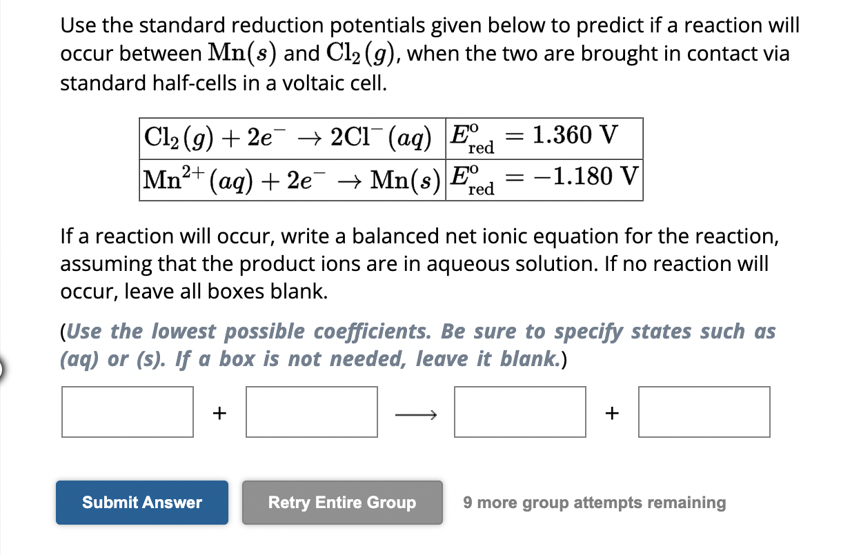 Solved Use the standard reduction potentials given below to | Chegg.com
