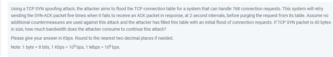 Solved Using A Tcp Syn Spoofing Attack The Attacker Aims To 