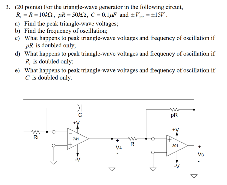 Solved (20 points) For the triangle-wave generator in the | Chegg.com