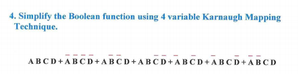 Solved 4. Simplify the Boolean function using 4 variable | Chegg.com
