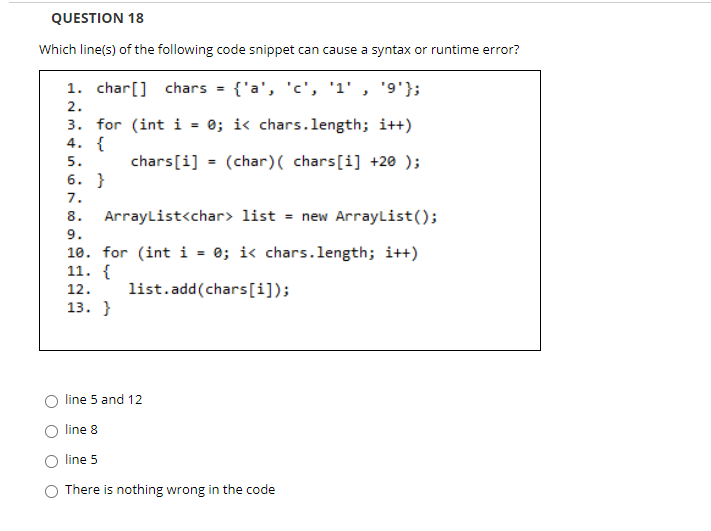 Solved QUESTION 18 Which line(s) of the following code | Chegg.com