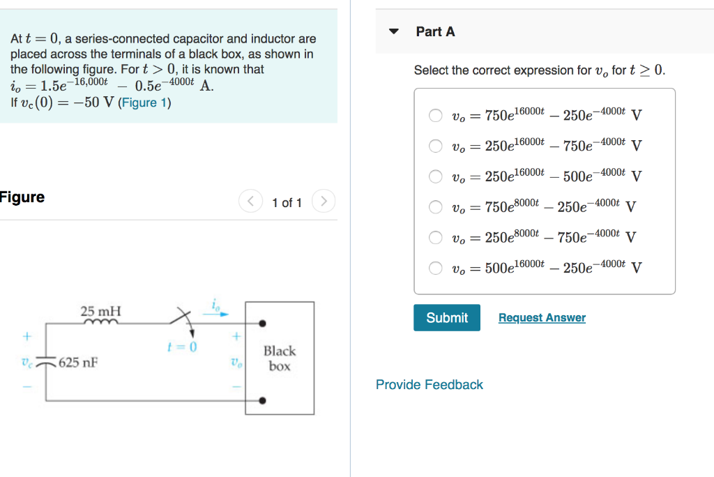 Solved At t=0, a series-connected capacitor and inductor | Chegg.com