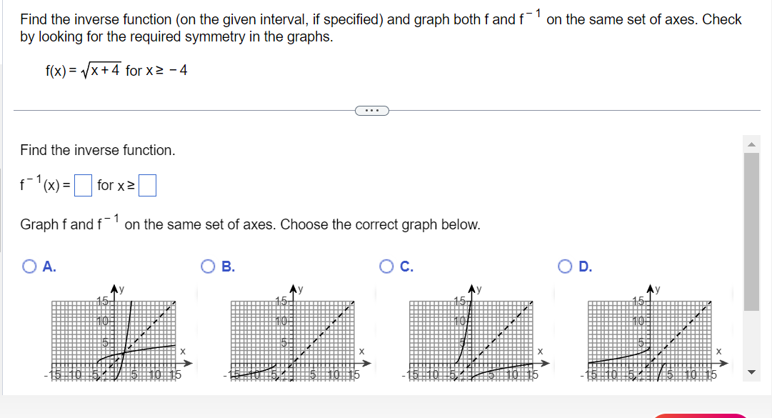 Solved Find the inverse function (on the given interval, if | Chegg.com