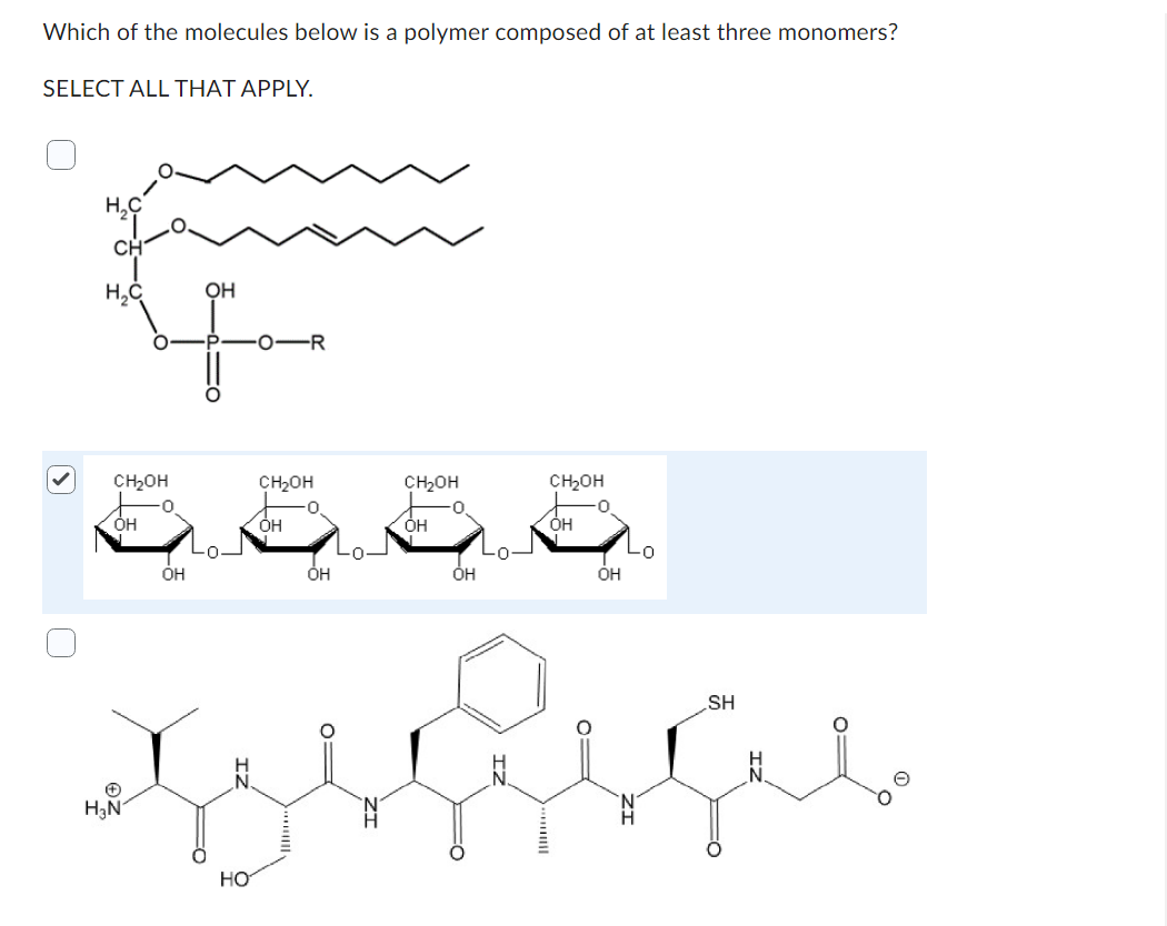 Solved Which of the molecules below is a polymer composed of | Chegg.com