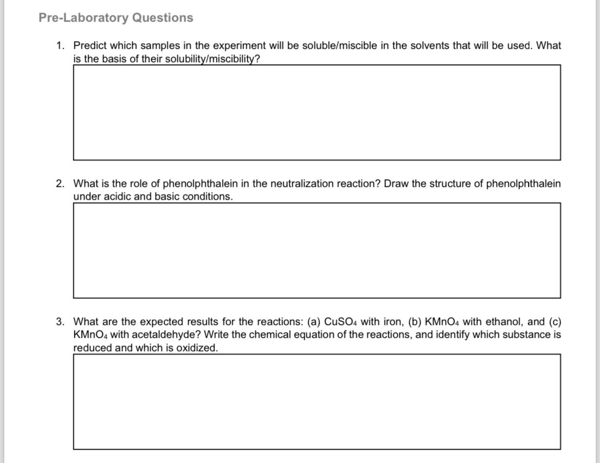 Solved Pre-Laboratory QuestionsPredict which samples in the | Chegg.com