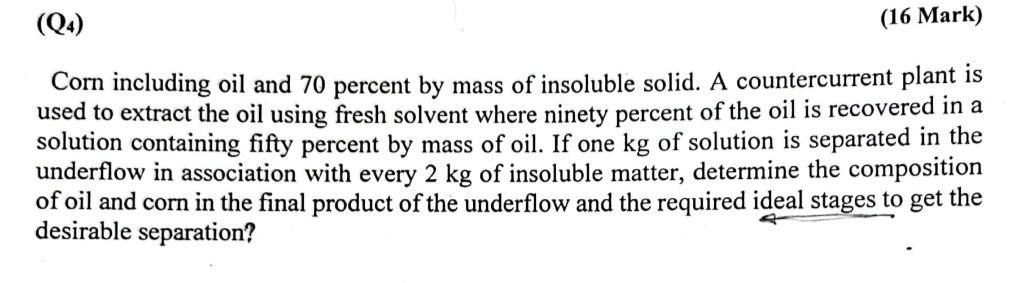 Solved (Q4) (16 Mark) Corn including oil and 70 percent by | Chegg.com
