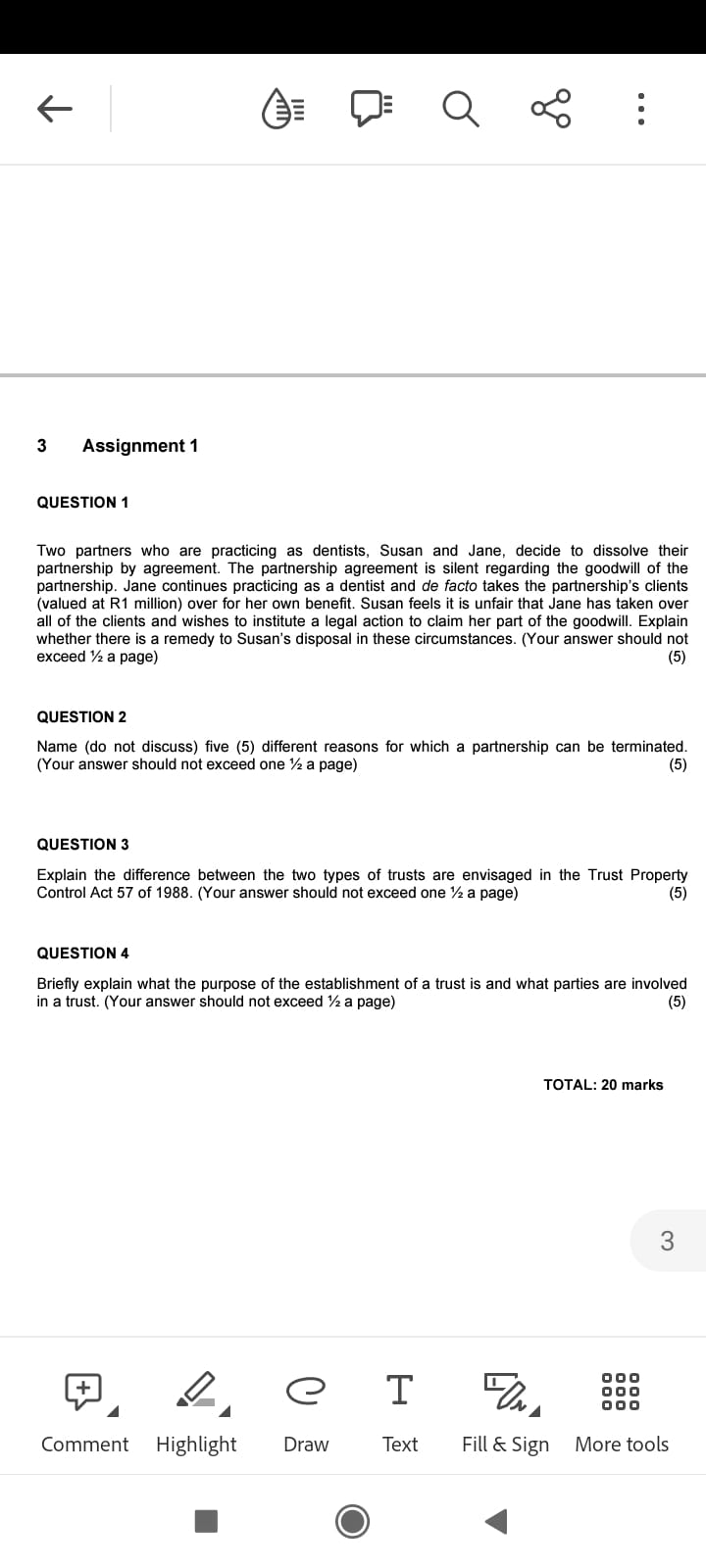 Solved 3 Assignment 1 QUESTION 1 Two partners who are | Chegg.com