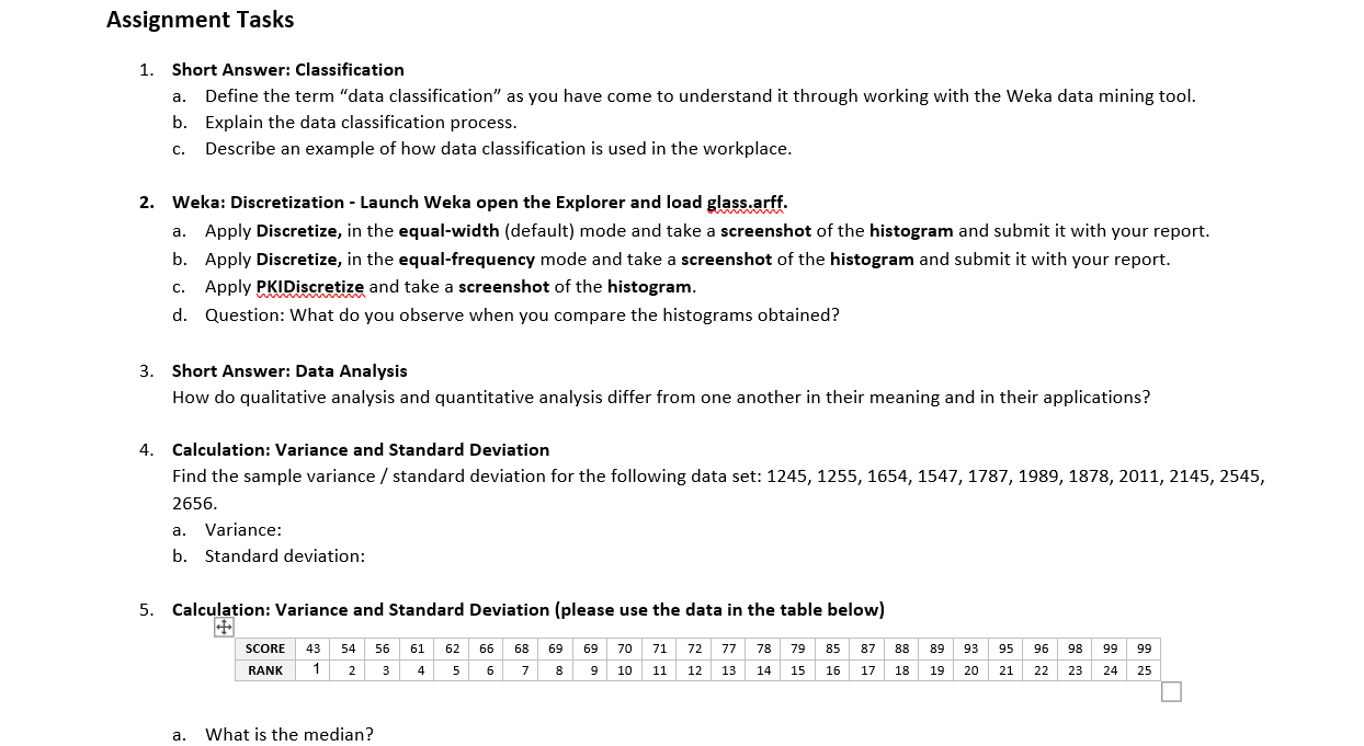 Solved Assignment Tasks 1. Short Answer: Classification a. | Chegg.com