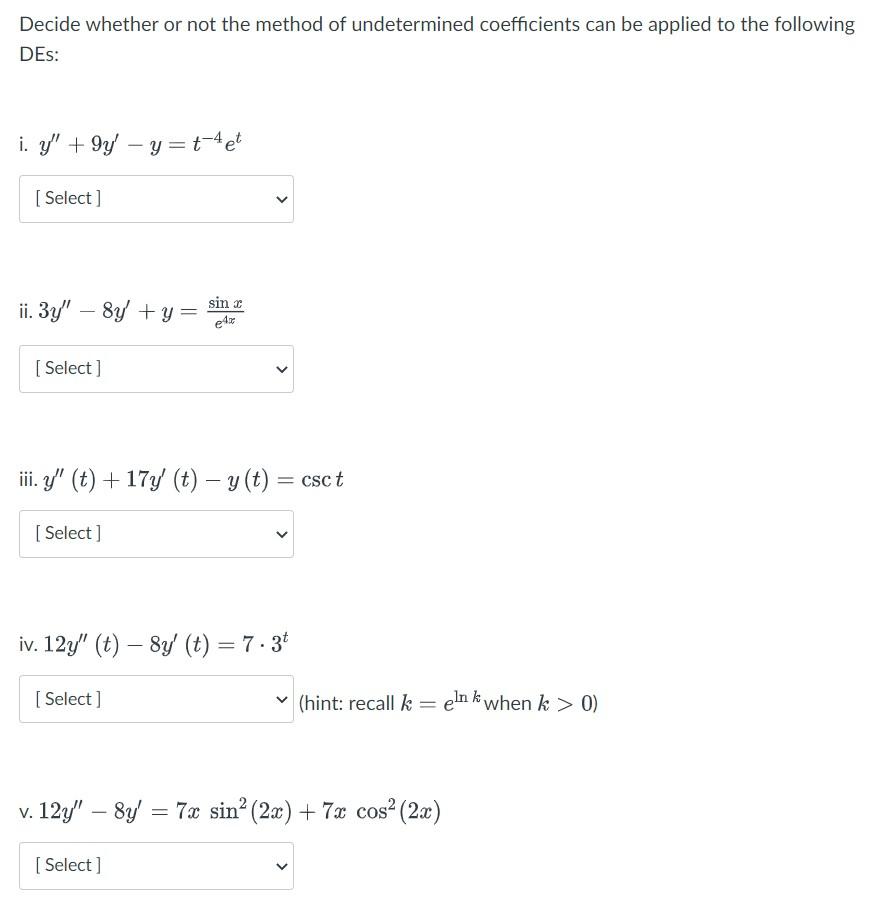 Solved Decide whether or not the method of undetermined | Chegg.com