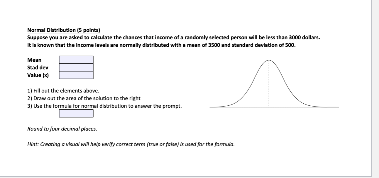 Solved Normal Distribution (5 points) Suppose you are asked | Chegg.com
