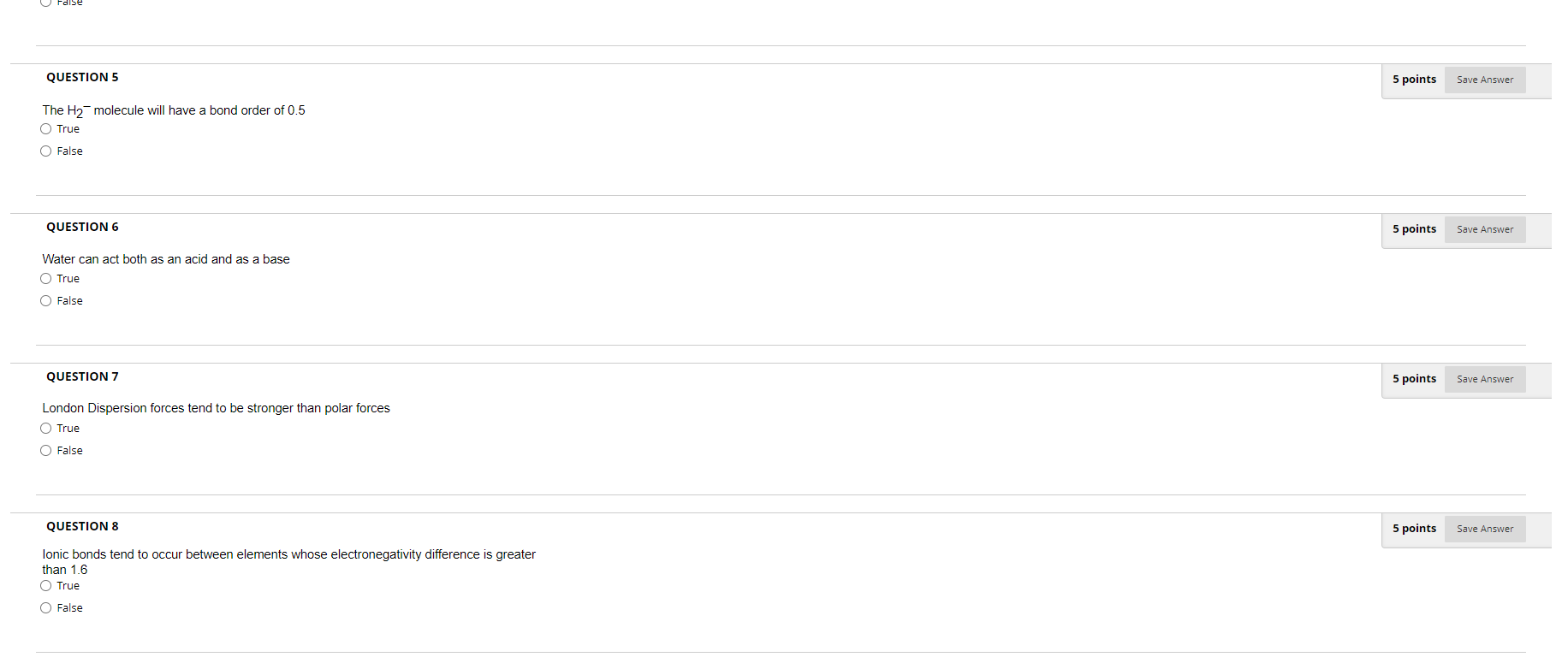 Solved QUESTION 5 The H2−molecule will have a bond order of | Chegg.com