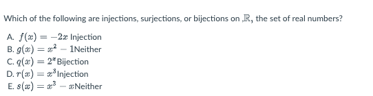 Solved Which of the following are injections, surjections, | Chegg.com
