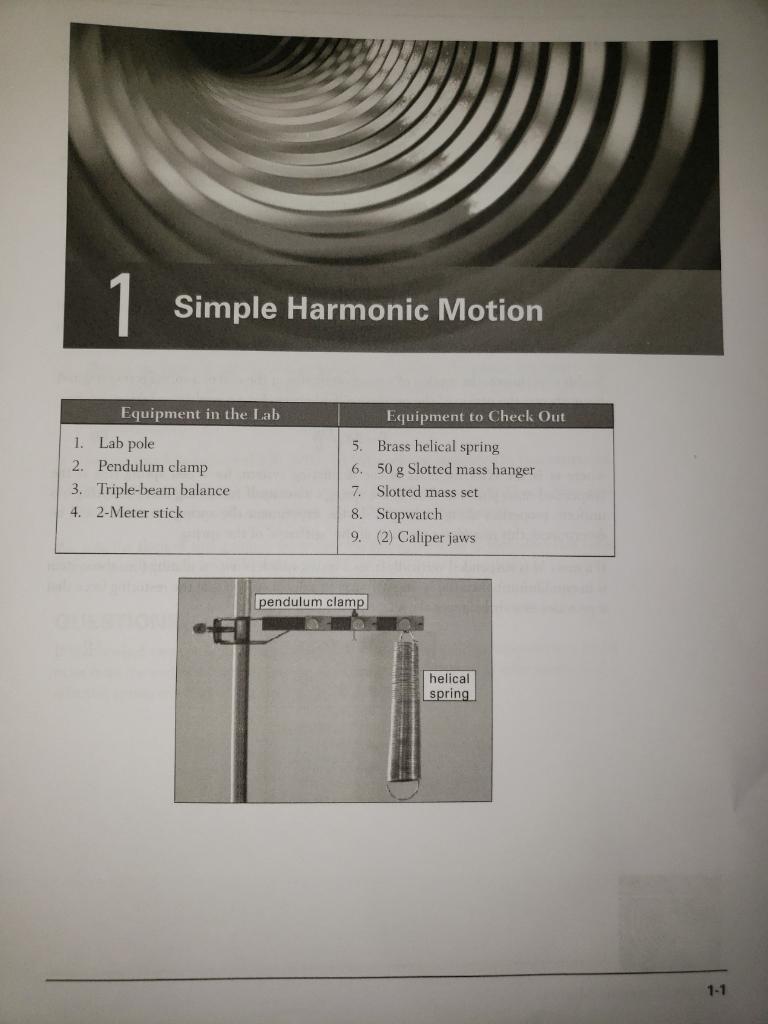 Solved Simple Harmonic Motion Equipment in the Lab 1. Lab | Chegg.com