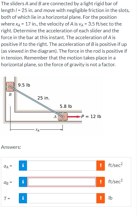 Solved The sliders A and B are connected by a light rigid | Chegg.com